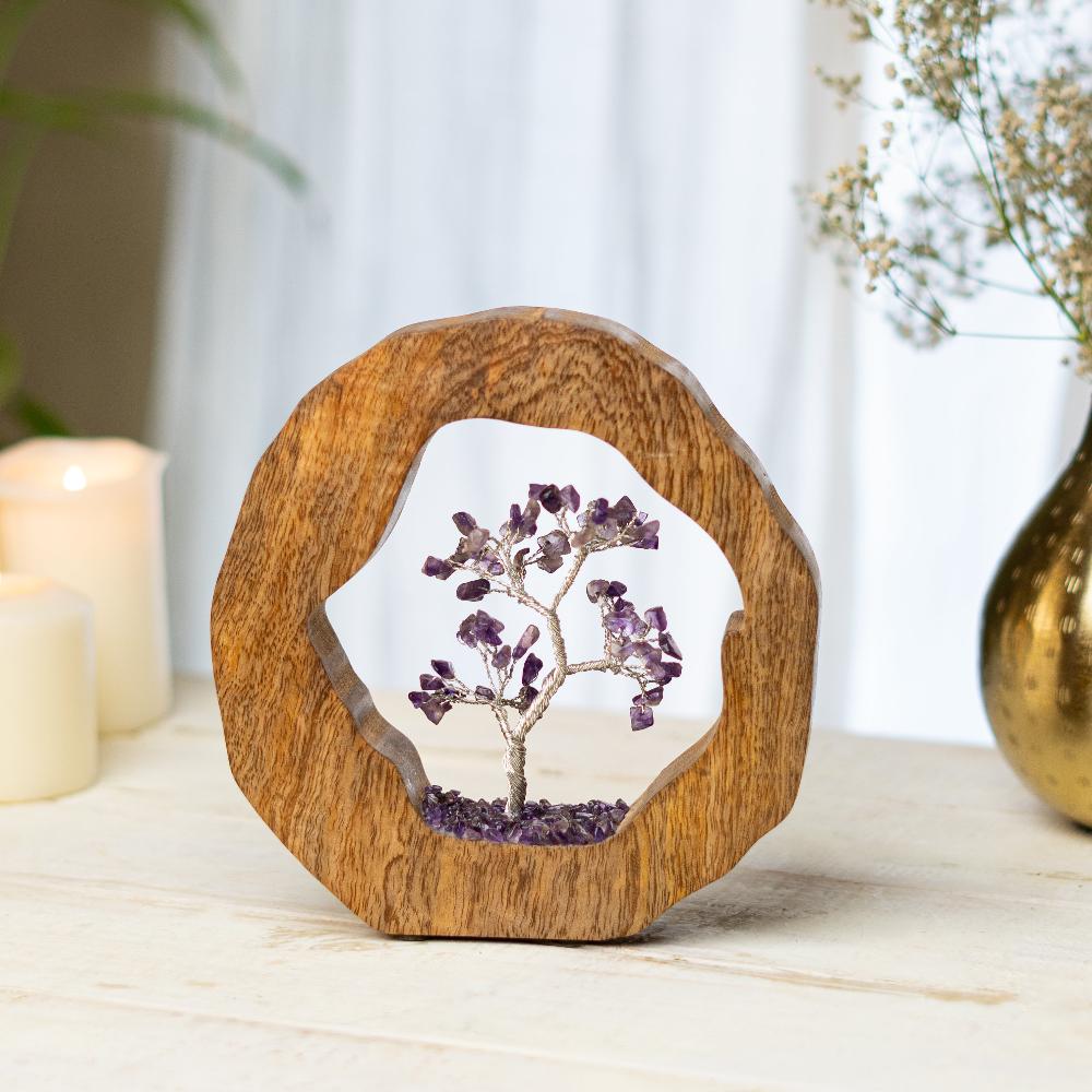 Amethyst Crystal Tree in wooden ring – Ritualistic